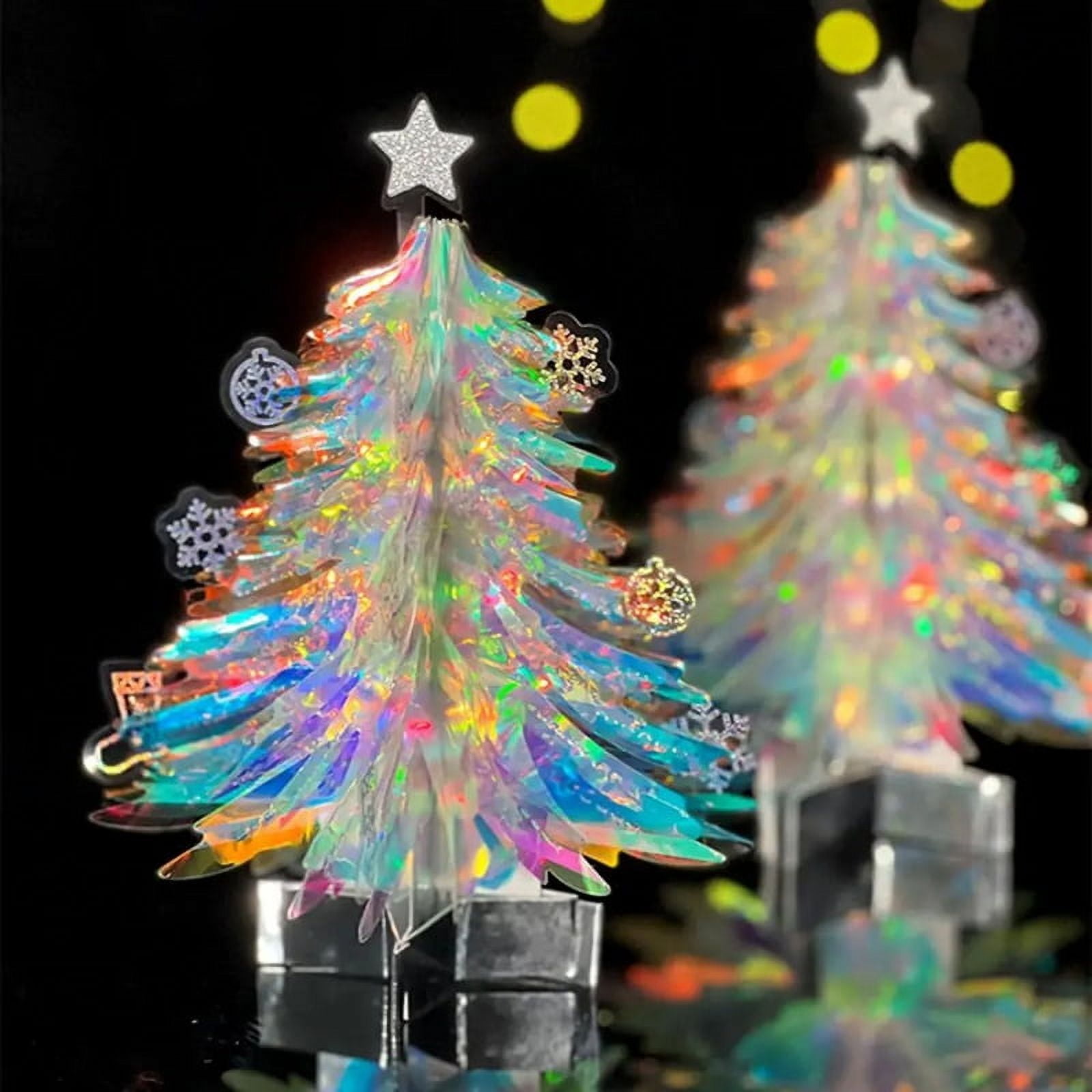 3D PopUp Christmas Tree Ornament Mini Neon Film Tree Greeting Card ...