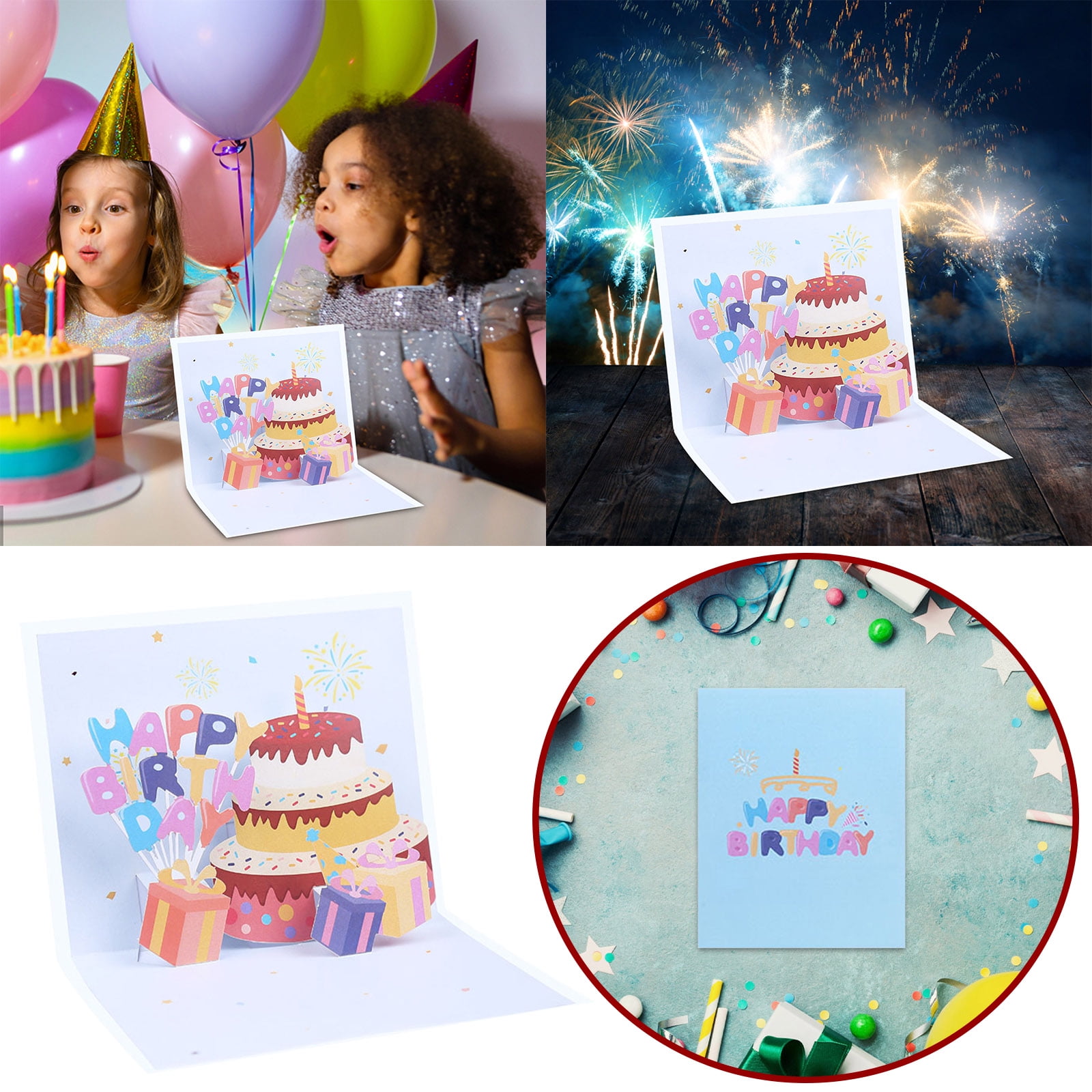 3D Popup Card Happy Birthday Card Colorful Printing Birthday Cake Paper ...
