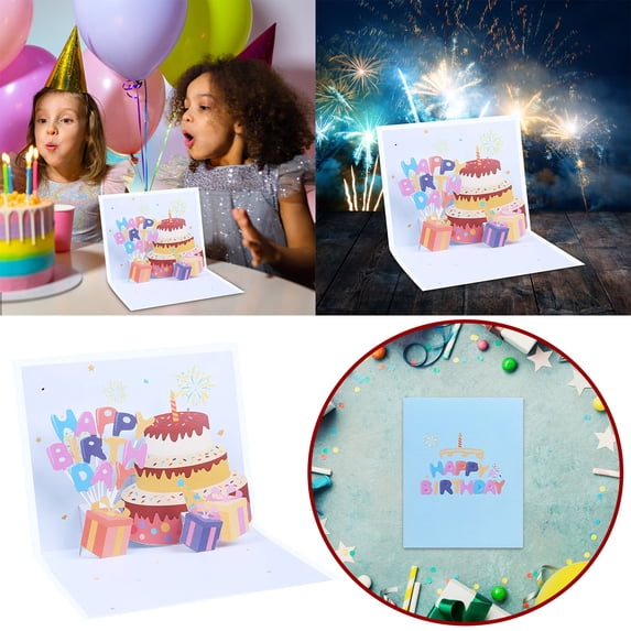 3D Popup Card Happy Birthday Card Colorful Printing Birthday Cake Paper ...