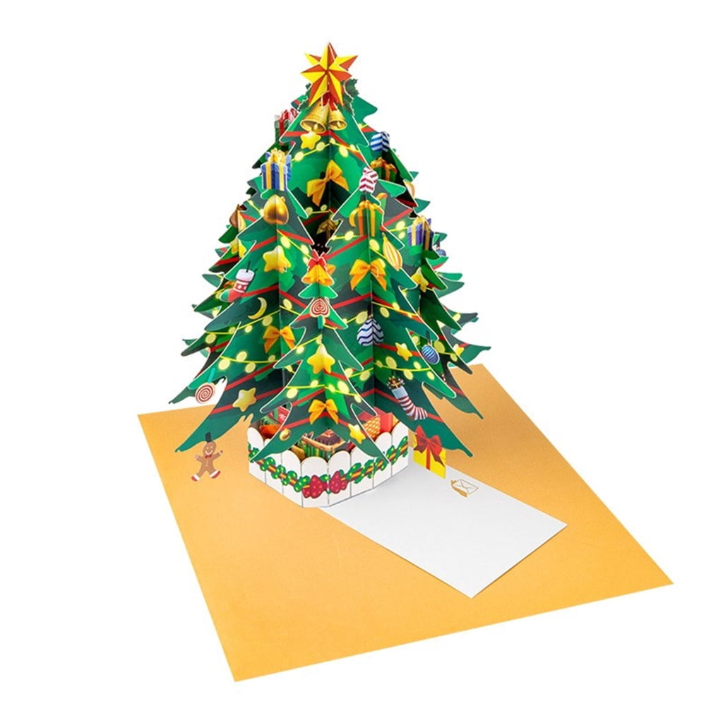 3D Popup Christmas Tree Greeting Card with LED Lights Strips Foldable ...