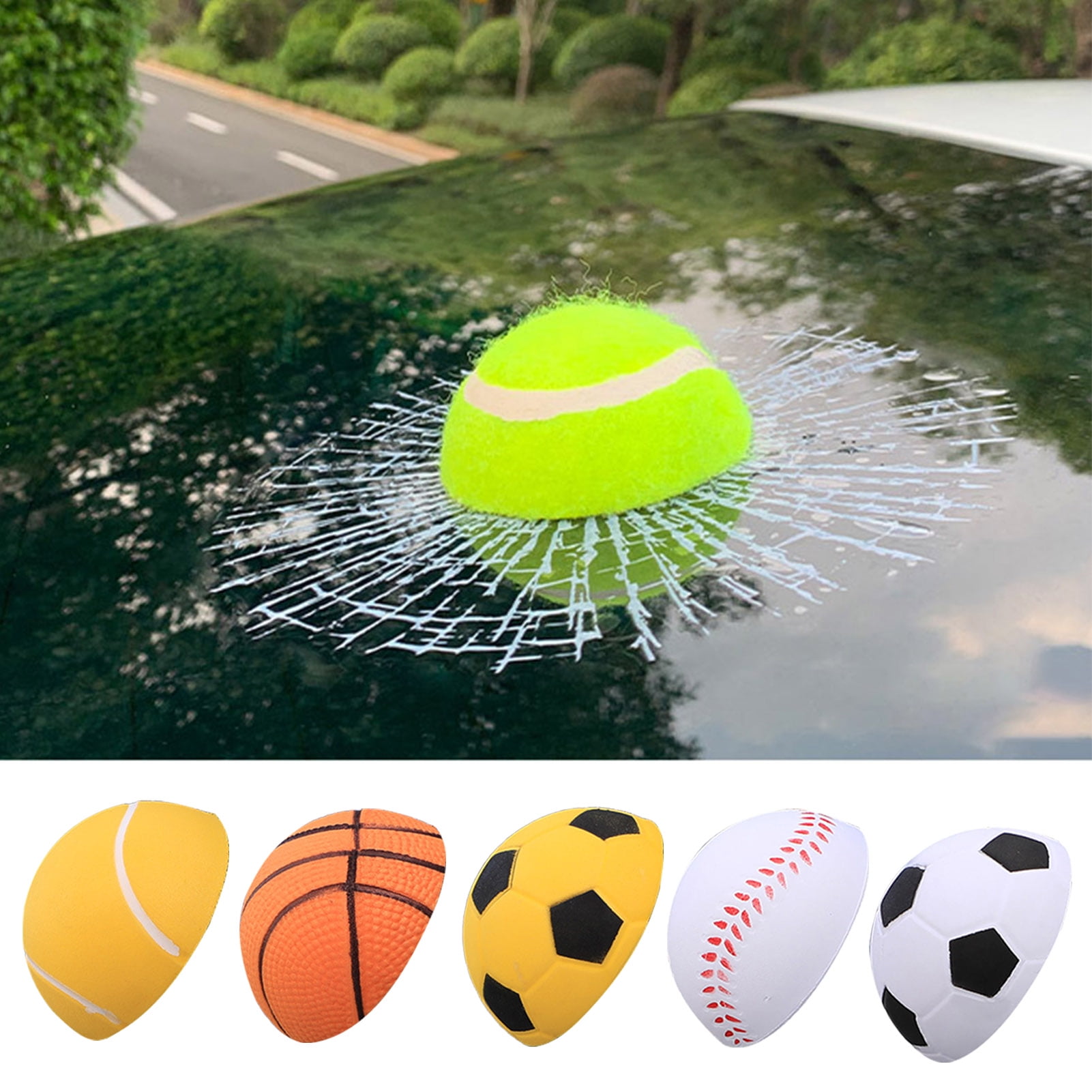 3D Prank Car Sticker Lifelike Tennis Ball Shattered Glass Rear ...