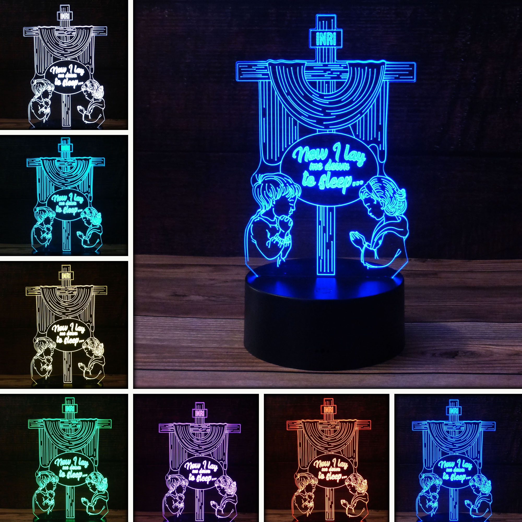 3D Praying Children w/ Holy Cross Night Light - 7 Color LED Lamp Base ...