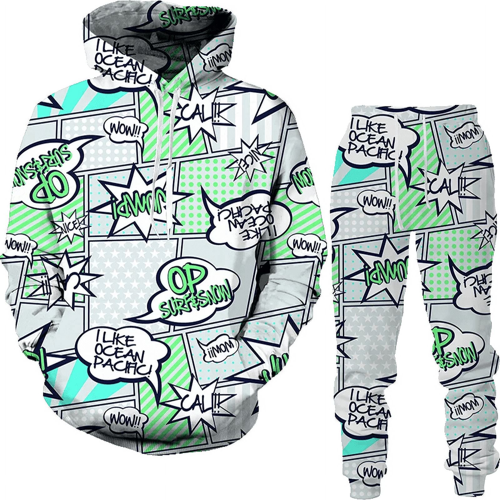 3D Print Autumn Vintage Pattern Men Tracksuit Set Casual Hoodie Pants 2 ...