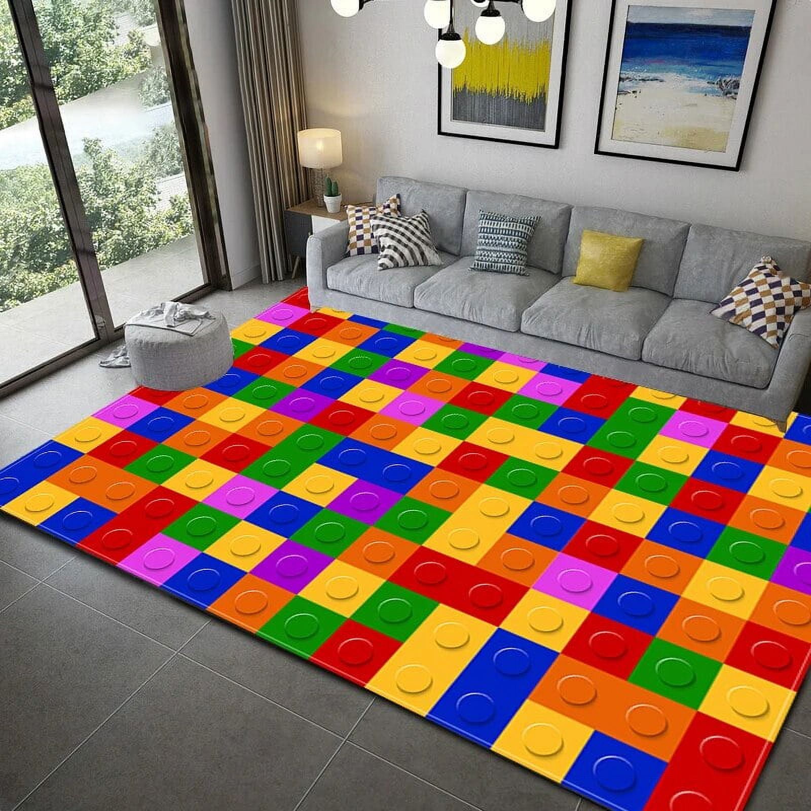 3D Print Colorful Geometric Block Living Room Rugs Non-Slip Hallway ...