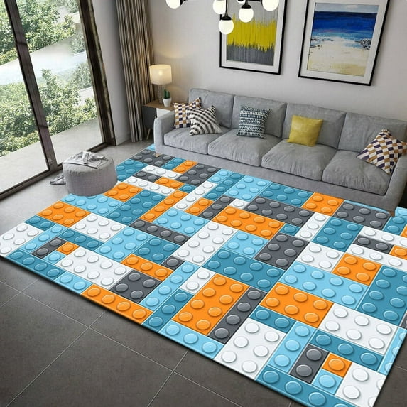 3D Print Colorful Geometric Block Living Room Rugs NonSlip Hallway ...