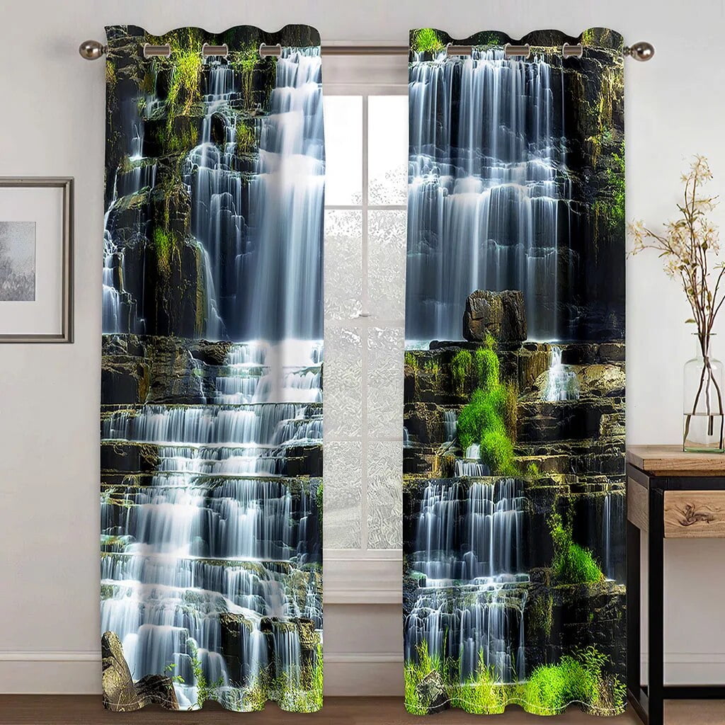 3D Print Customize Photo Scenery Natural 2 Pieces Window Curtain Living ...