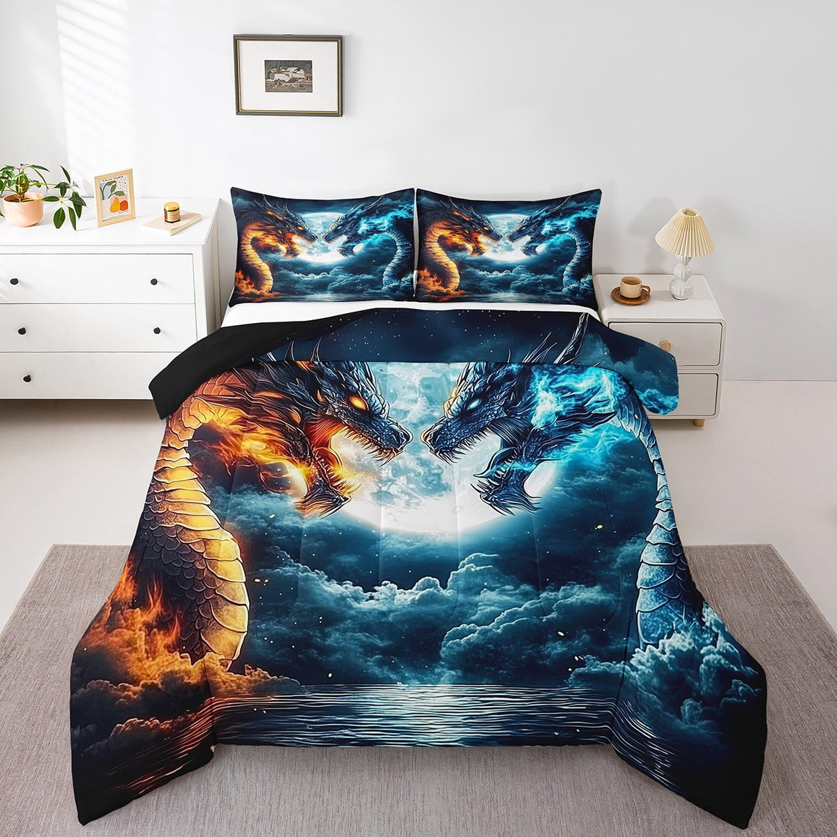 3D Print Dragon Red Blue Comforter Set Full Size,Dragon Duvet Set Teens ...