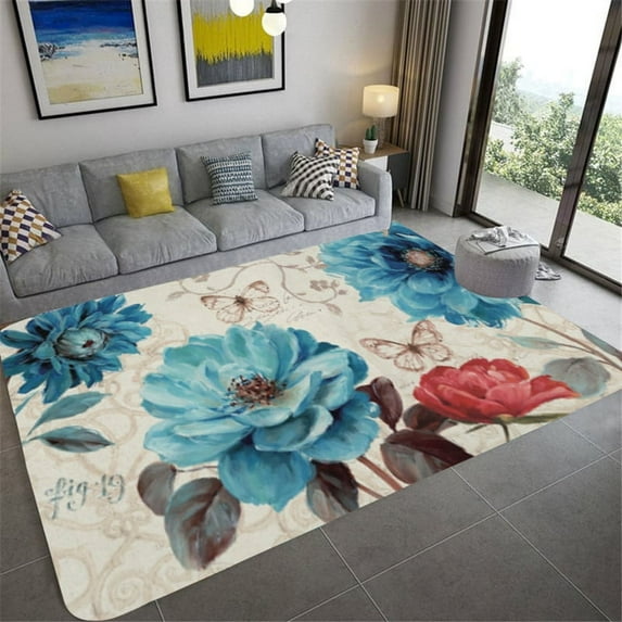 3D Print Gold Flower Living Room Rugs Home Entrance Carpet Door Mat Non ...