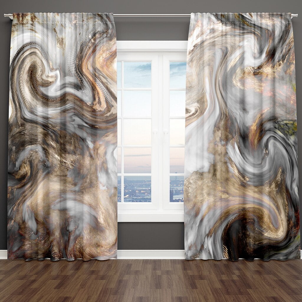 3D Print Grey Gold Marble Ink Texture Thin Window Curtain Set Abstract ...