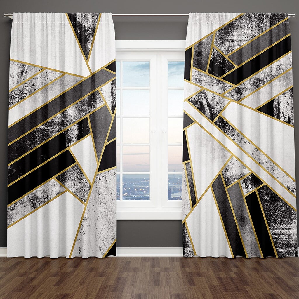 3D Print Grey Gold Marble Ink Texture Thin Window Curtain Set Abstract ...