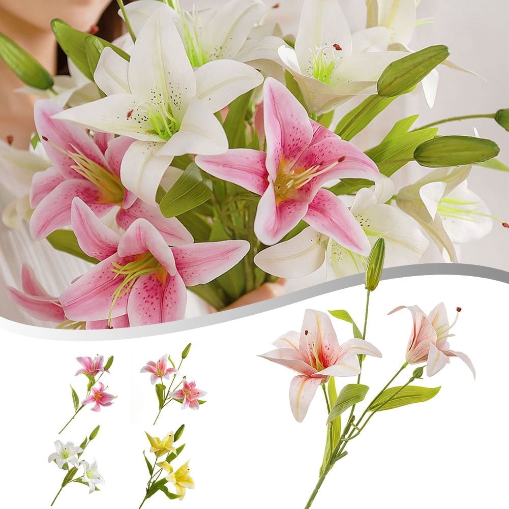 3D Print Latex Double Head Artificial Lily Flowers European Multicolor ...