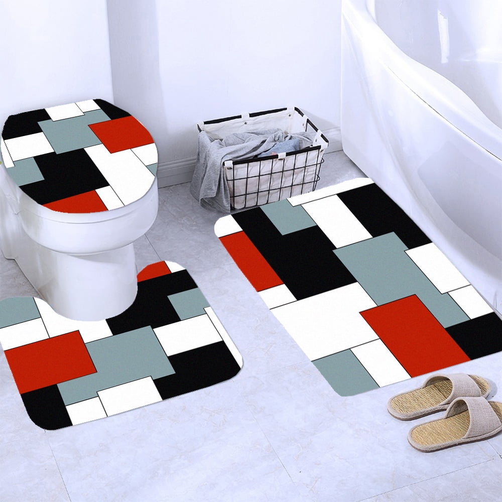 3D Print Modern Geometry Pattern Waterproof Polyester Shower Curtain Set Anti-slip Soft Bath Mat ...