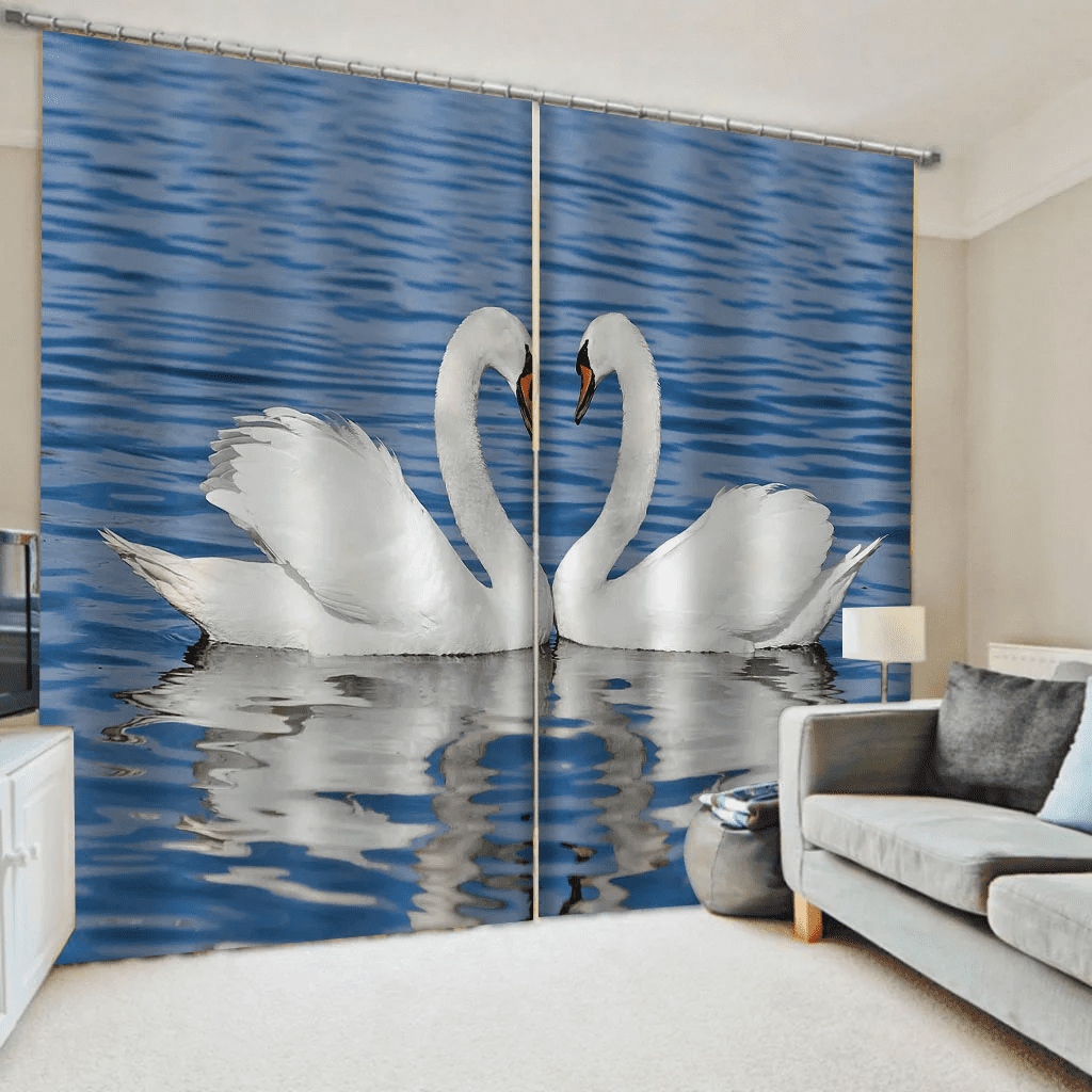 3D Print Modern Swans and Rose on the Water Flower Two Thin Window ...