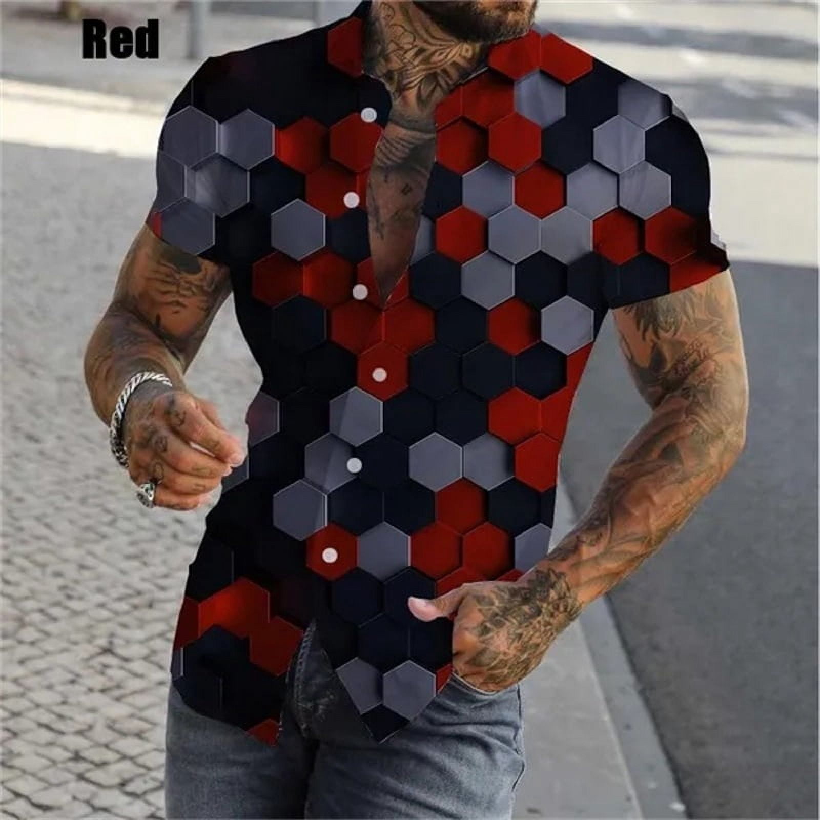 3D Print Personality Geometric Pattern Shirt For Men Casual Short ...