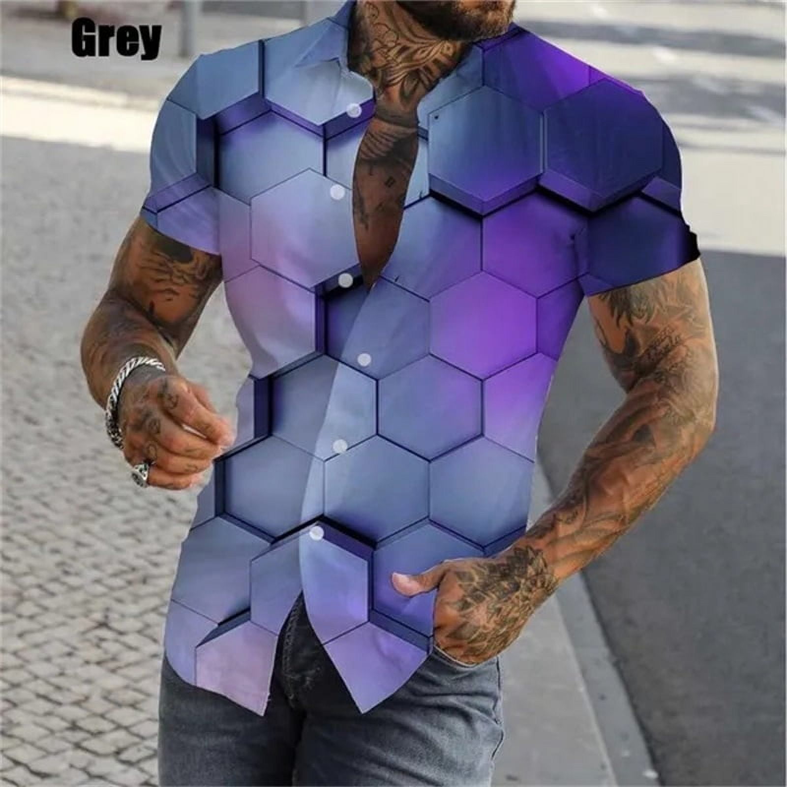 3D Print Personality Geometric Pattern Shirt For Men Casual Short ...