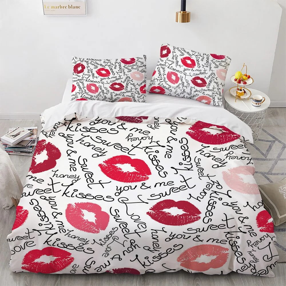 3D Print Red Lips Duvet Cover Set Sexy Theme Romantic Style for Girls ...