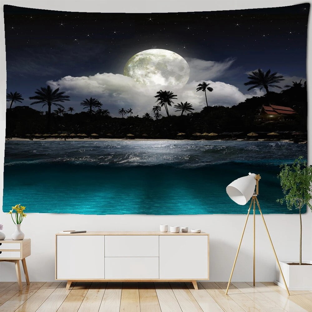 3D Print Sea Moon Sun Starry sky Wall Hanging Tapestry for Bedroom ...