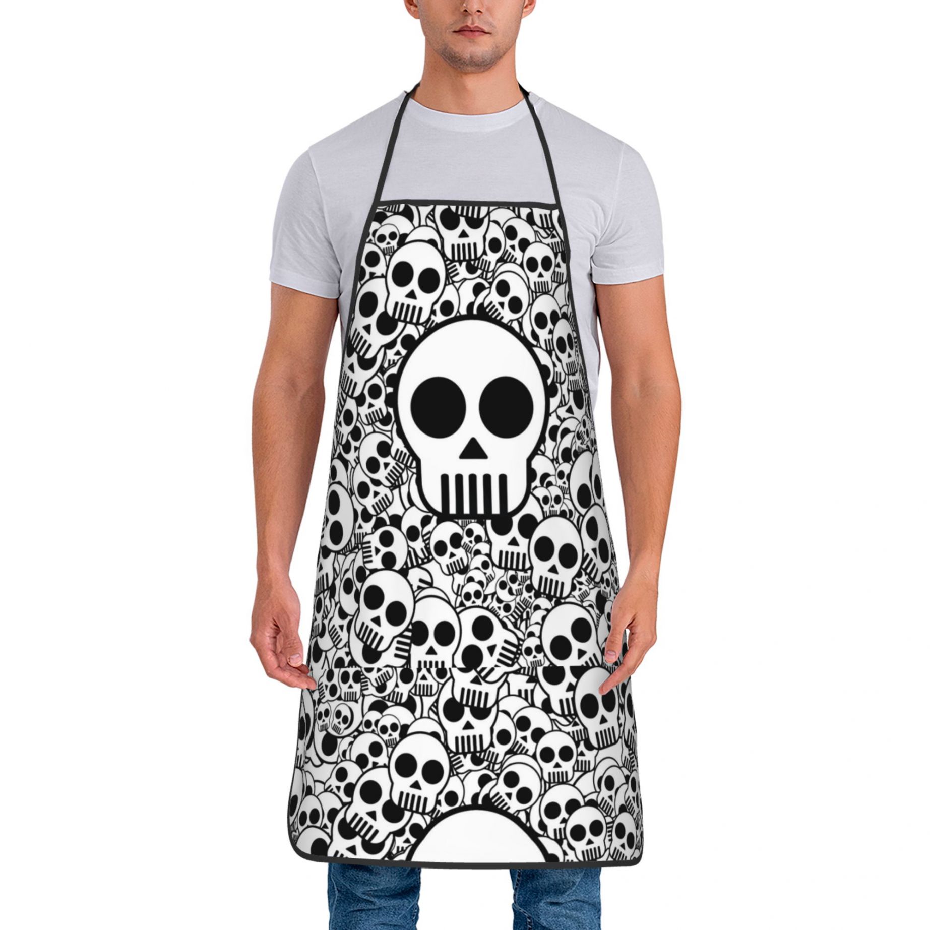 3D Print Skull Head Aprons for Women Men Waterproof Apron Kitchen Chef ...