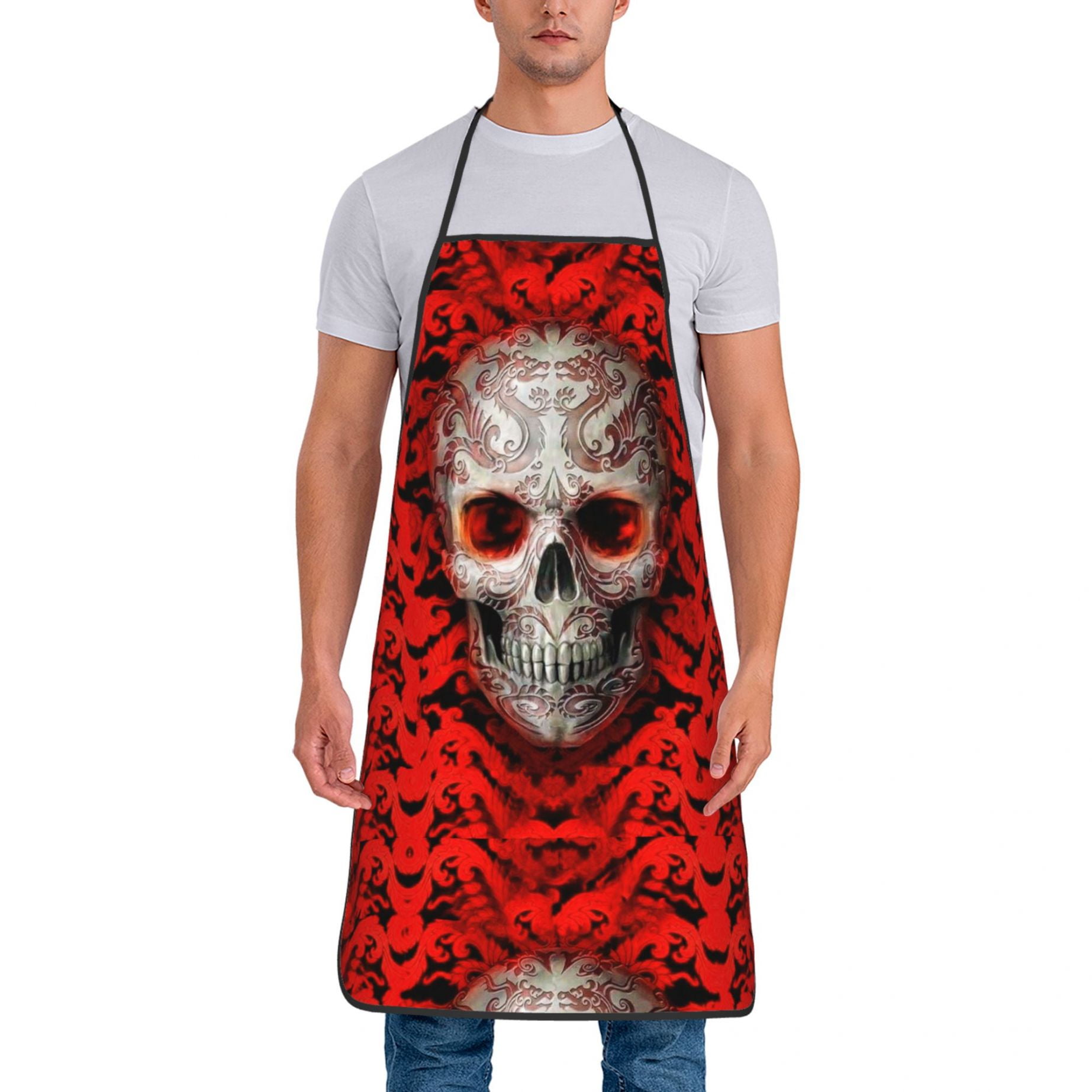 3D Print Skull Head Aprons for Women Men Waterproof Apron Kitchen Chef ...