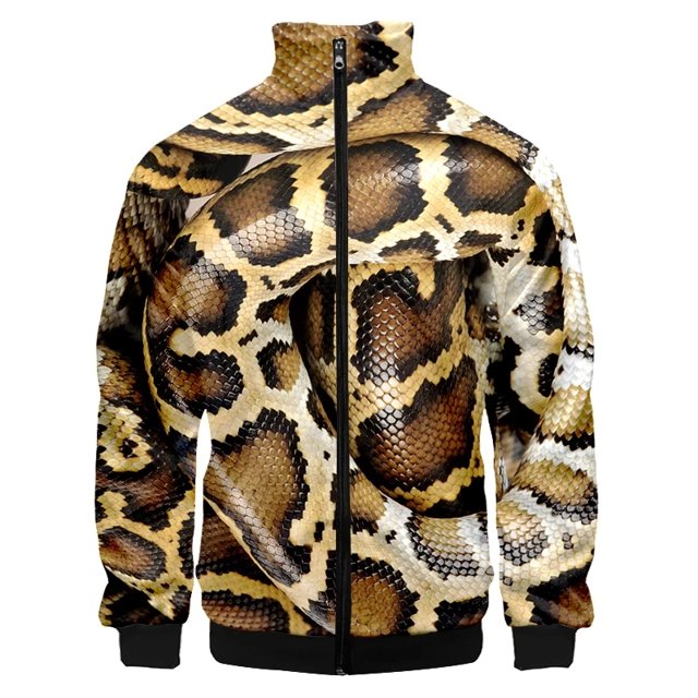 3D Print Snake Skin Pattern Jacket Coat Long Sleeve Stand Collar Zipper ...