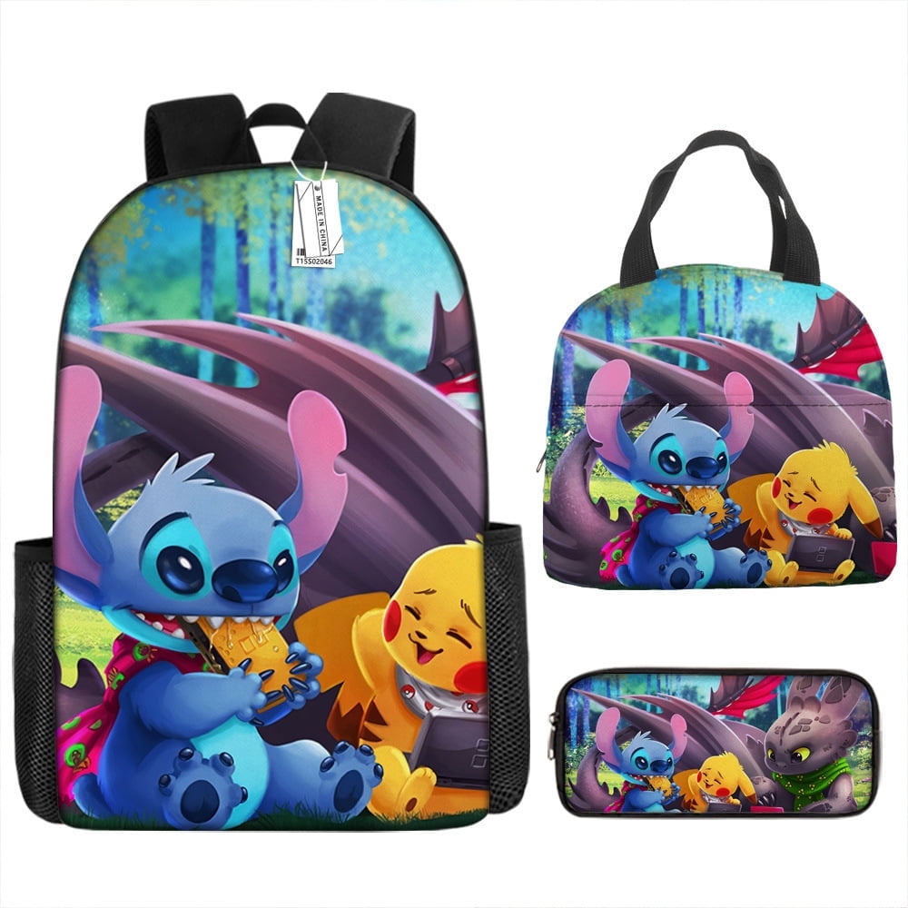 3D Print Sti_tch 3-Piece Backpack Set - Cute Cartoon Backpack, Insulated Lunch Bag & Pencil Case ...