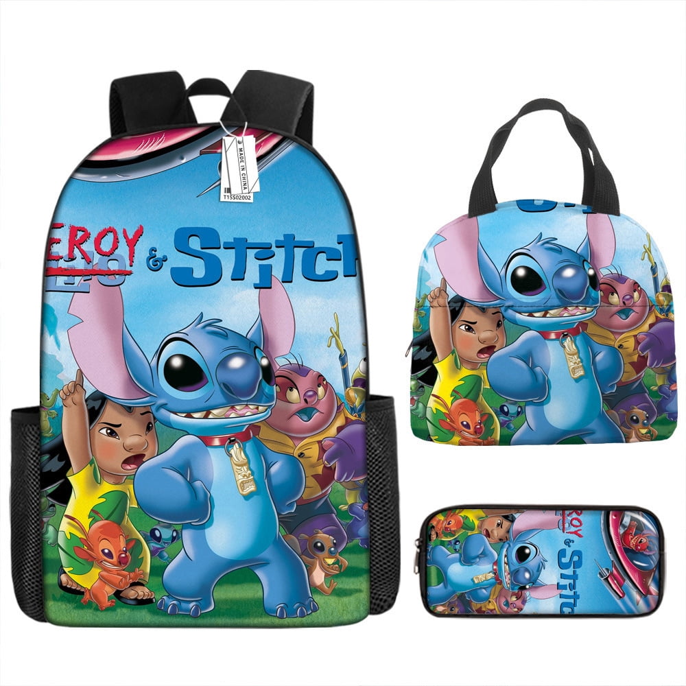 3D Print Sti_tch 3-Piece Backpack Set - Cute Cartoon Backpack, Insulated Lunch Bag & Pencil Case ...