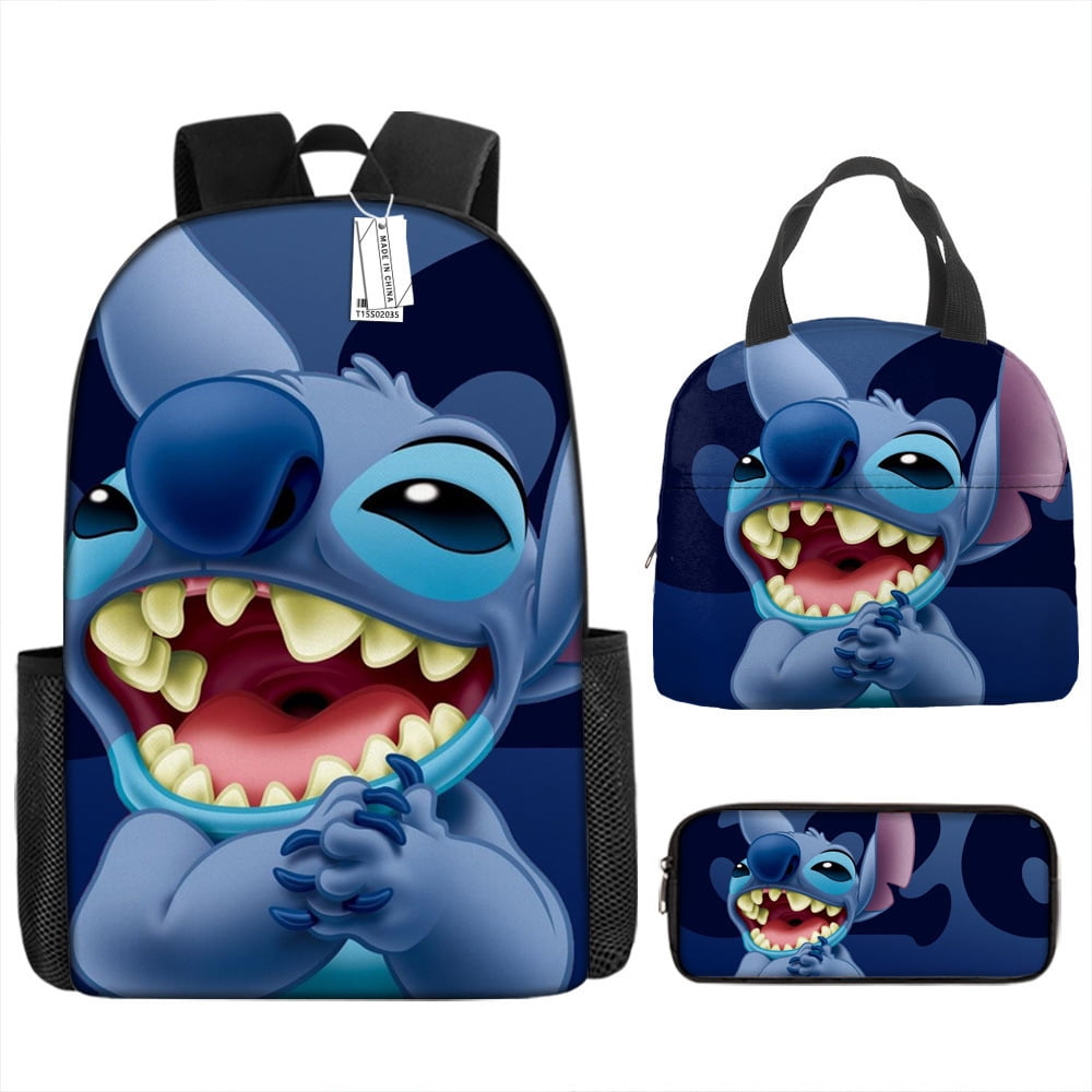 3D Print Sti_tch 3-Piece Backpack Set - Cute Cartoon Backpack, Insulated Lunch Bag & Pencil Case ...