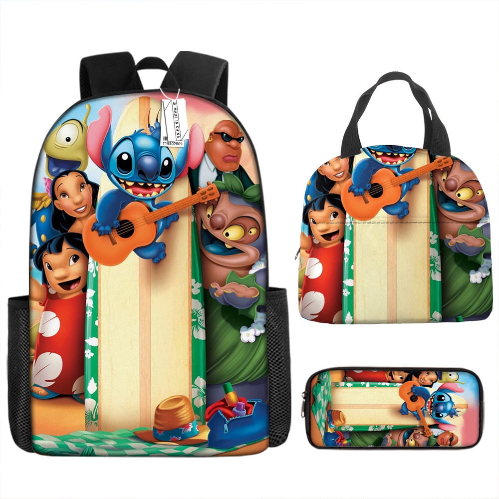 3D Print Sti_tch 3-Piece Backpack Set - Cute Cartoon Backpack, Insulated Lunch Bag & Pencil Case ...