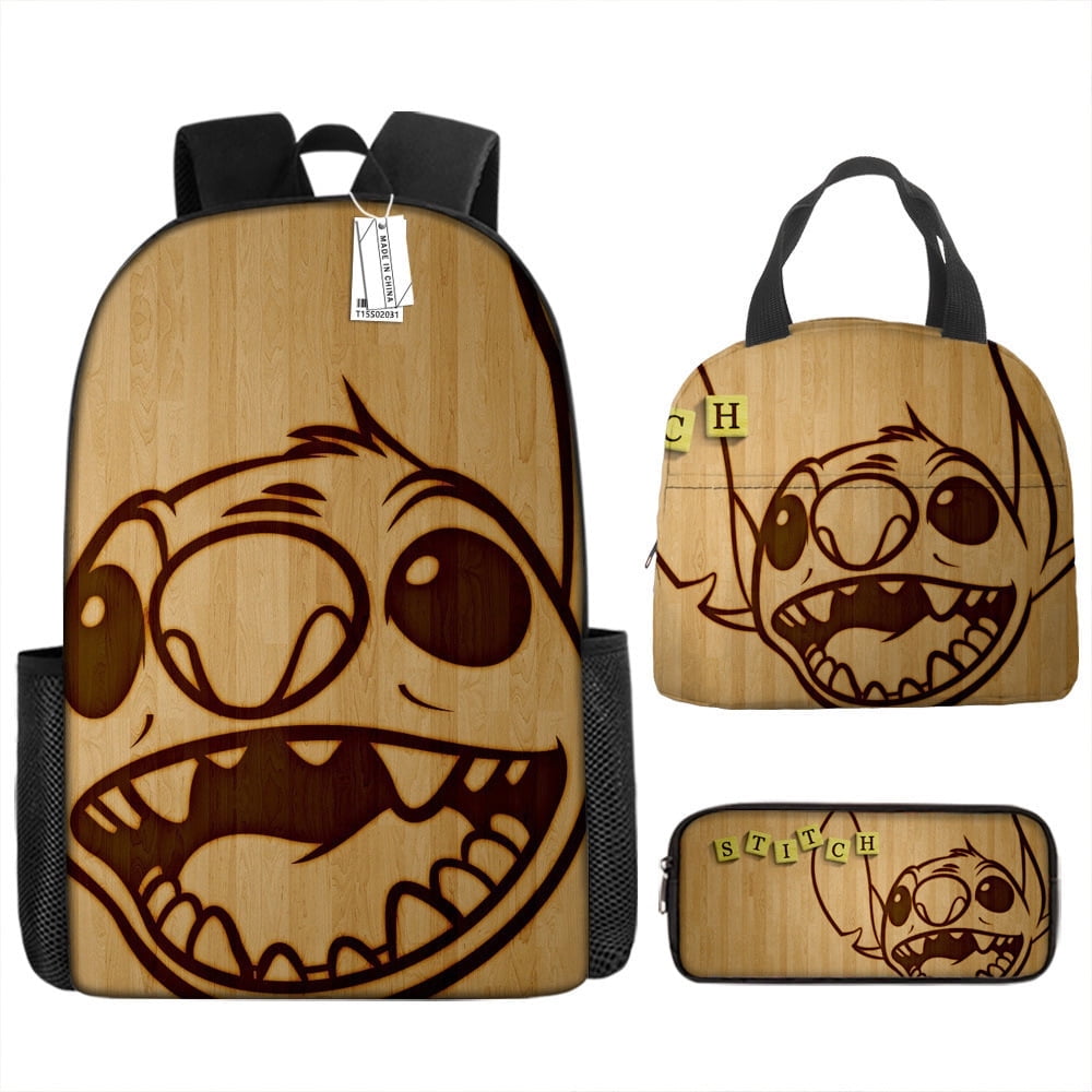 3D Print Sti_tch 3-Piece Backpack Set - Cute Cartoon Backpack, Insulated Lunch Bag & Pencil Case ...