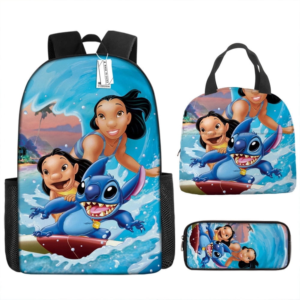 3D Print Sti_tch 3-Piece Backpack Set - Cute Cartoon Backpack, Insulated Lunch Bag & Pencil Case ...