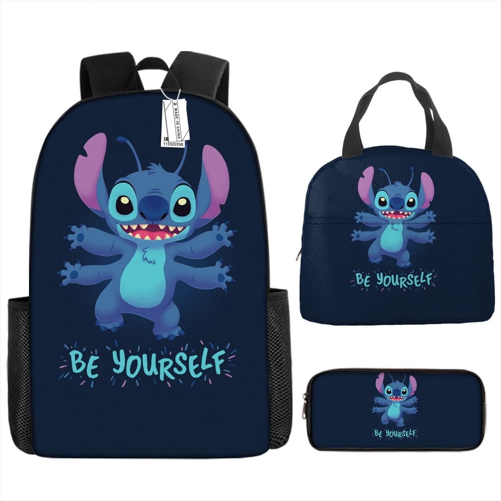 3D Print Sti_tch 3-Piece Backpack Set - Cute Cartoon Backpack, Insulated Lunch Bag & Pencil Case ...