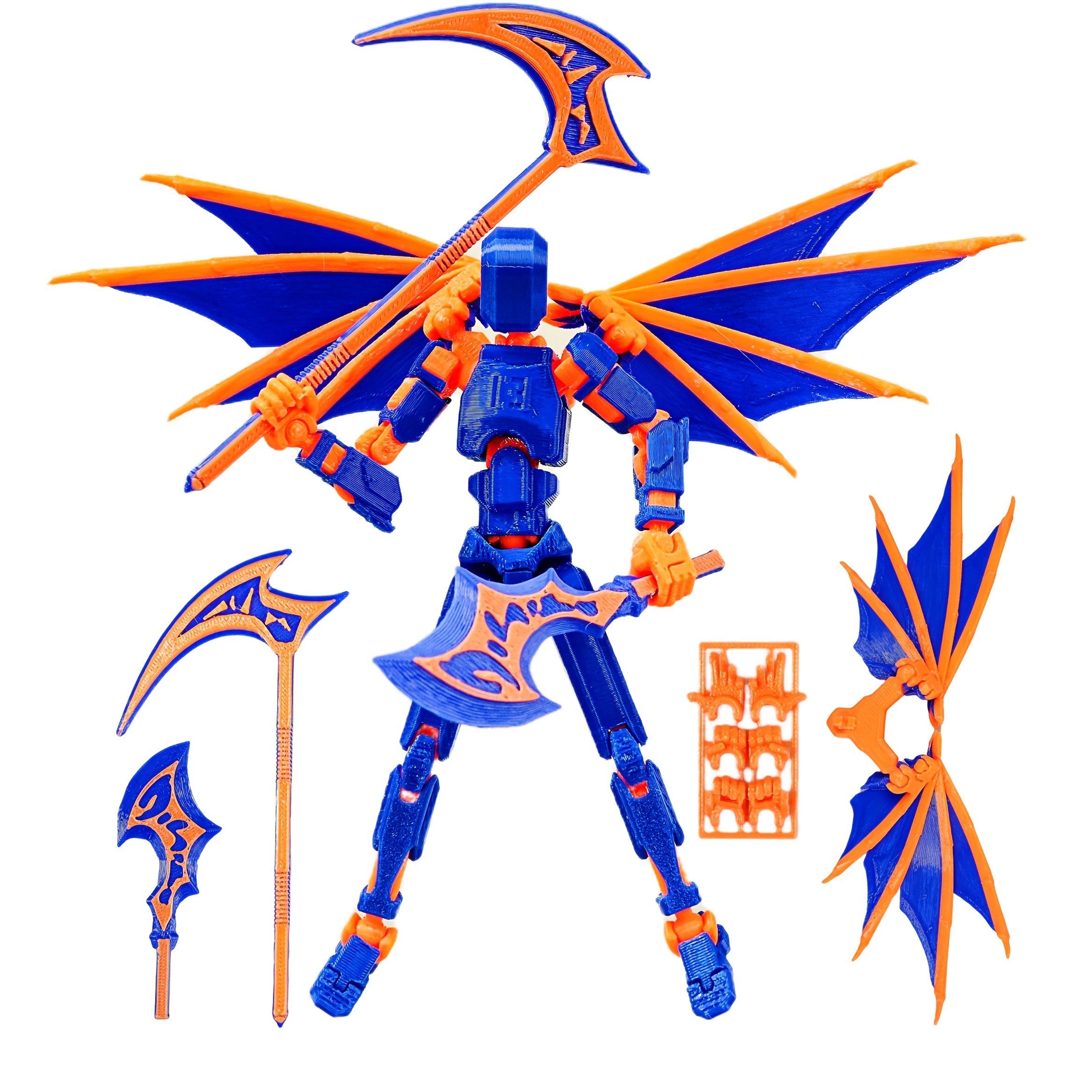 [3D Printed Action Figure] Blue and Orange 13-Inch Articulated Action ...