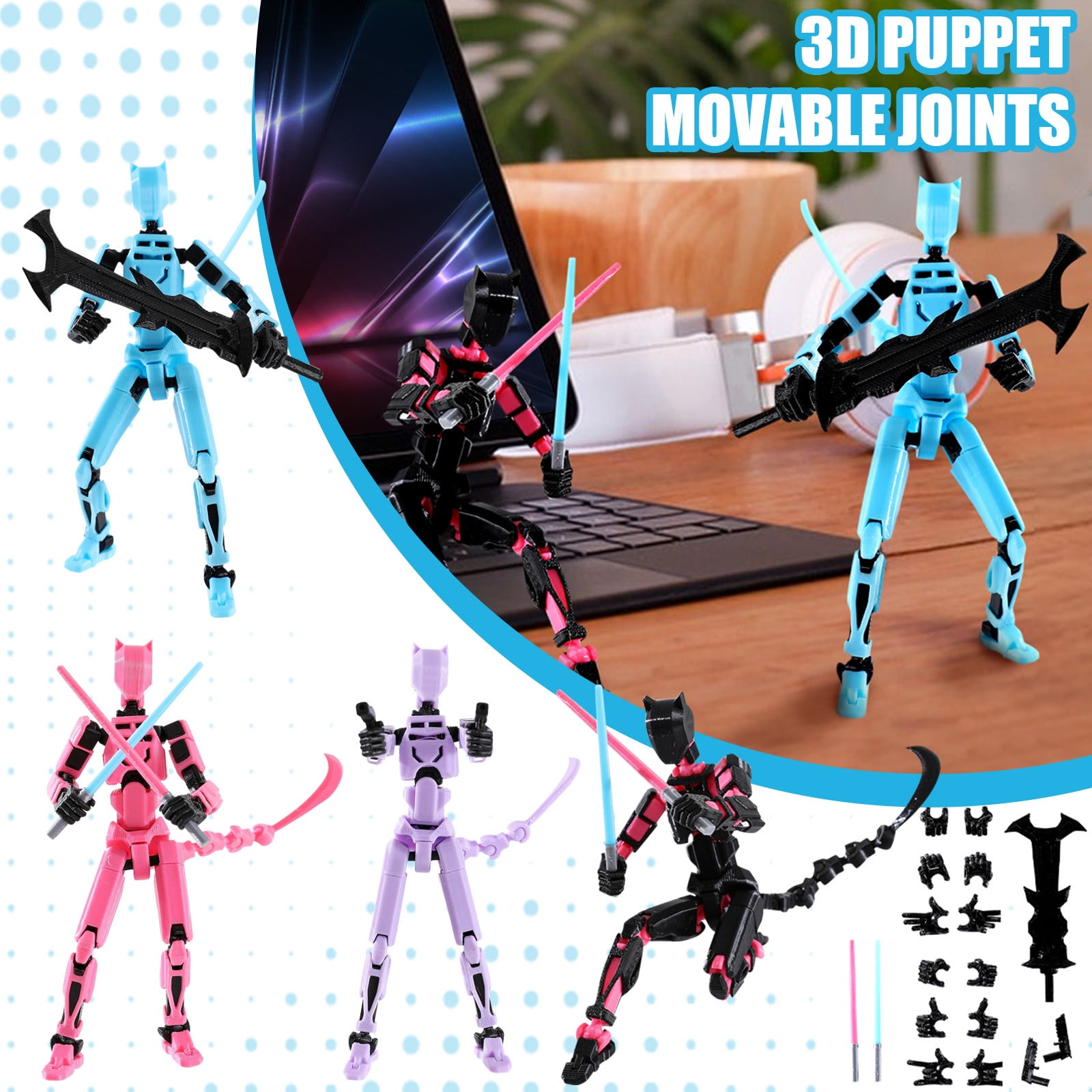 3D Printed Action Figure Set Robot Fidget Toys for Kids, Lucky Dummy T ...