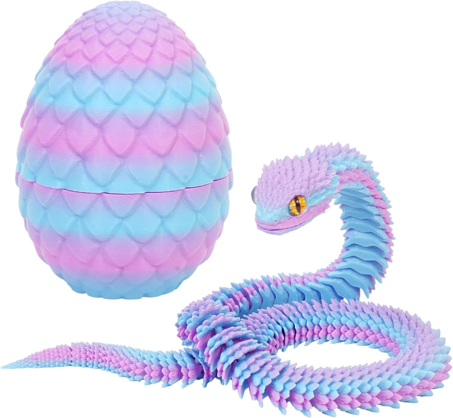 3D Printed Articulated Dragon Egg with Crystal Snake Inside – Flexible Joints Mystery Fidget Toy ...