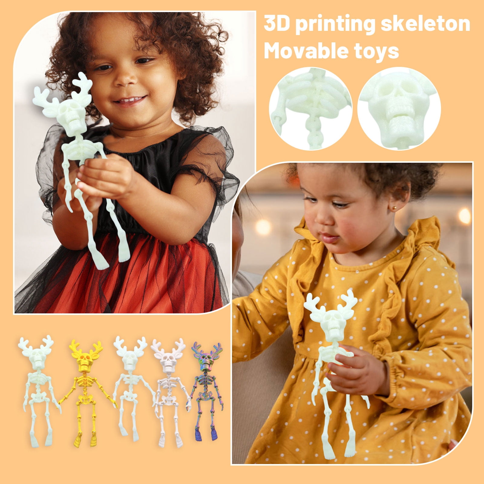 3D Printed Articulated Skeleton Reindeer Figurine - 7.52inch Beige ...
