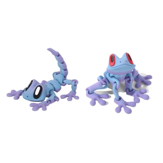 3D Printed Articulated Tree Frog & Gecko Figurine Set, Fully Bendable ...