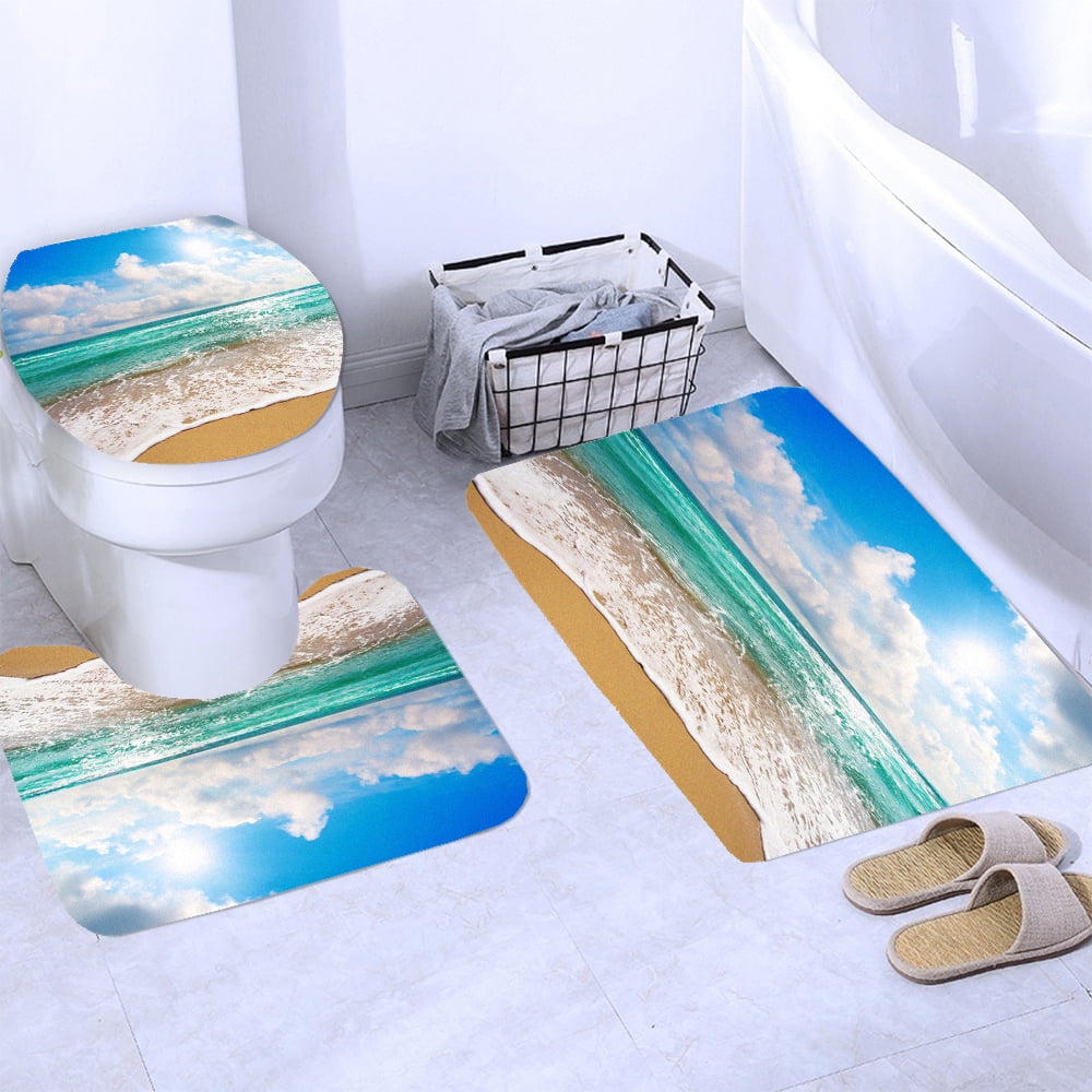 3D Printed Blue Sea Ocean Beach Shower Curtain Waterproof Bathroom ...