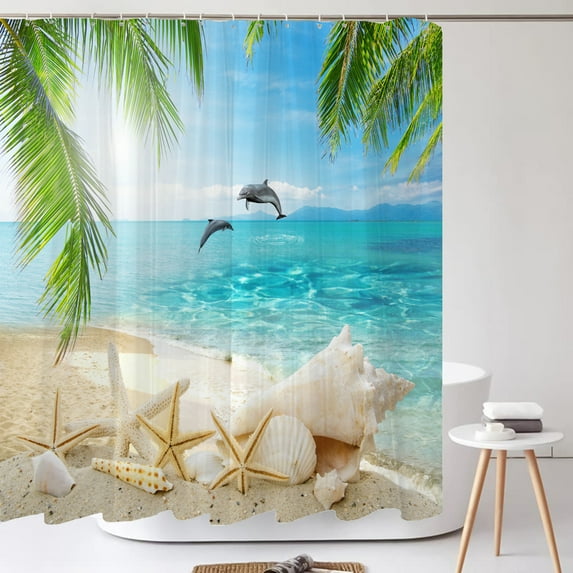 3D Printed Blue Sea Ocean Beach Shower Curtain Waterproof Bathroom ...