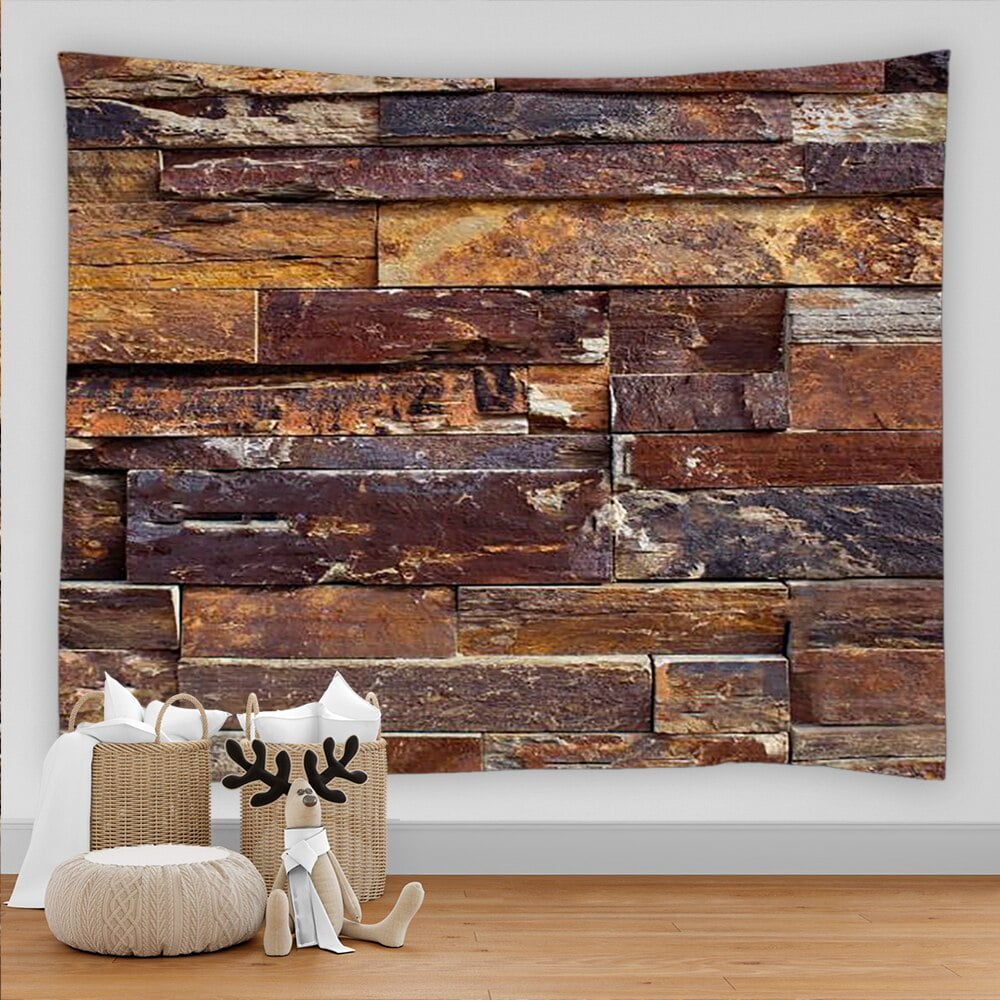 3D Printed Brick Stone Wall Tapestry Hanging Retro Vintage Wooden ...