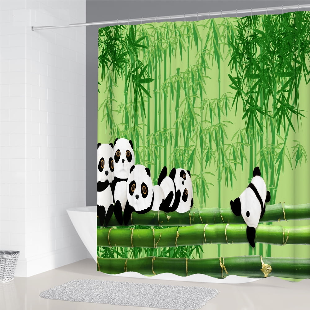 3D Printed Cartoon Cute Panda Shower Curtain Green Plant Bamboo Scenery ...