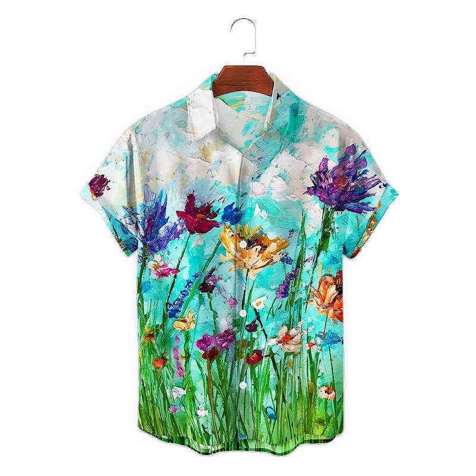 3D Printed Colorful Flower Leaf Shirt For Men Casual Fashion Summer ...