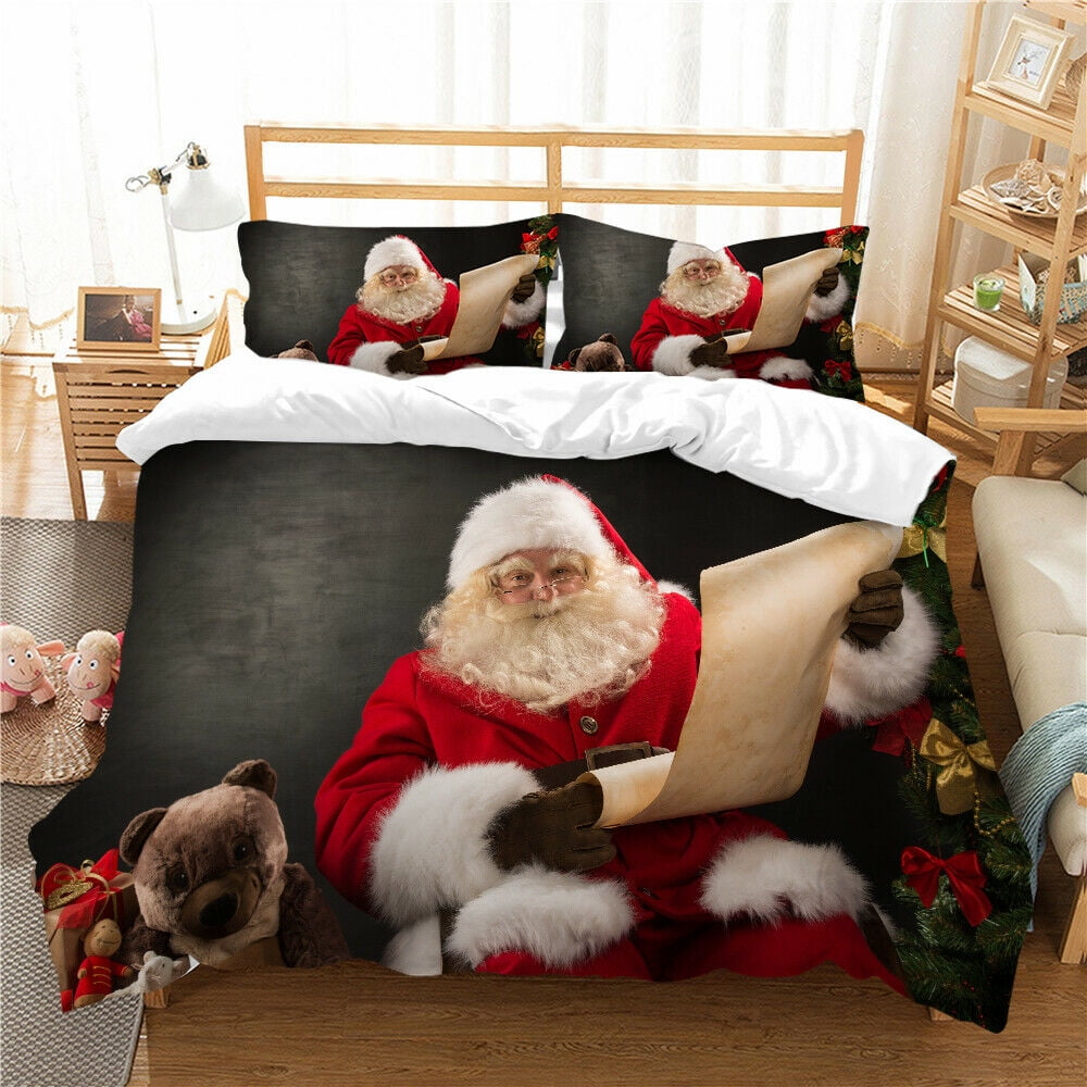 3D Printed Comforter Cover Home Bed Sets Black Background Santa Claus ...