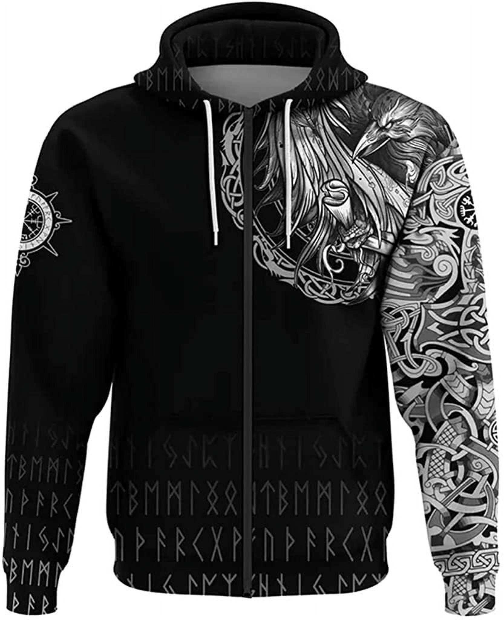 3D Printed Compass Rune Tattoo Sweatshirt, Nordic Unisex Raven Celtic ...