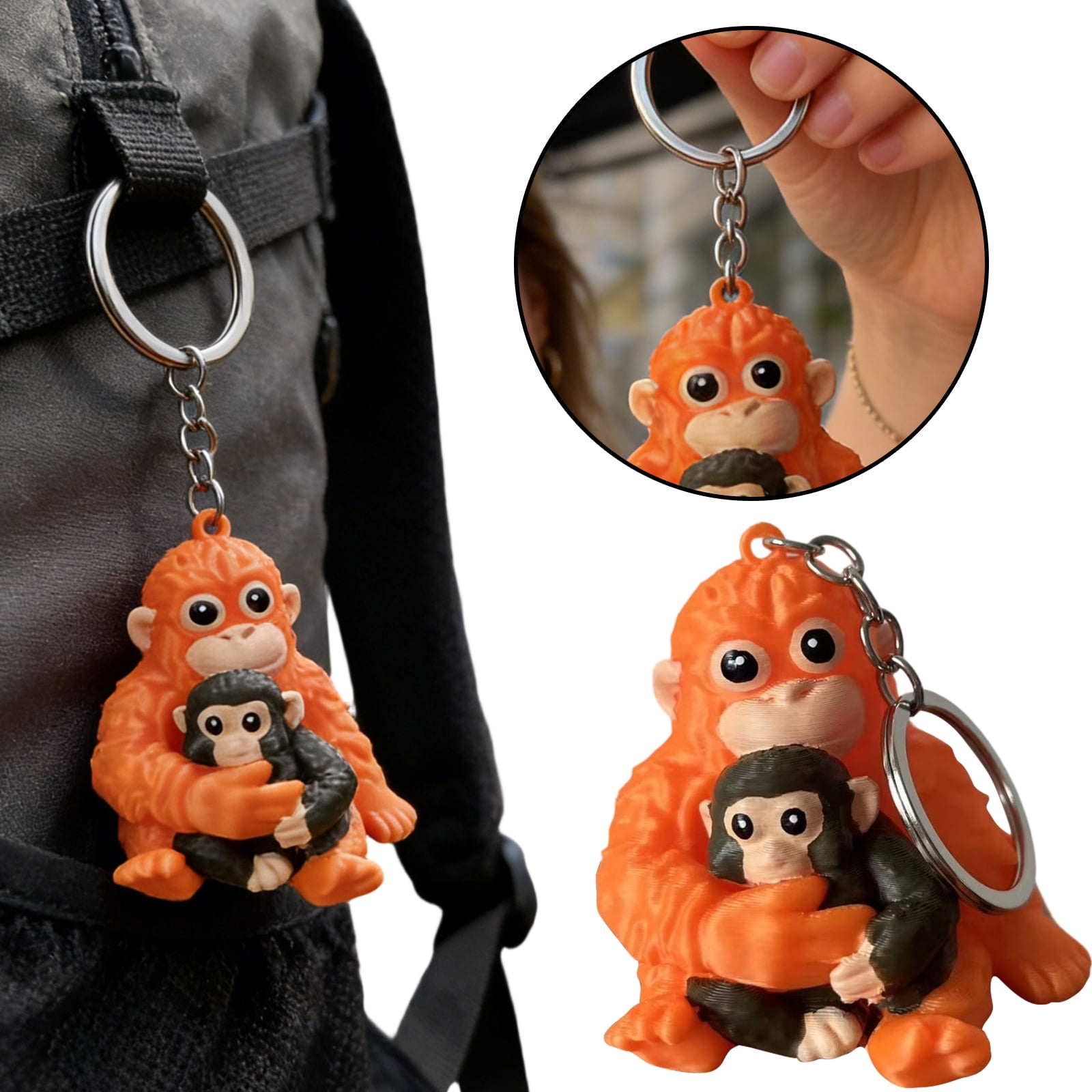 3D Printed Cute Sitting Monkey Keychain for Car Keys & Backpacks ...