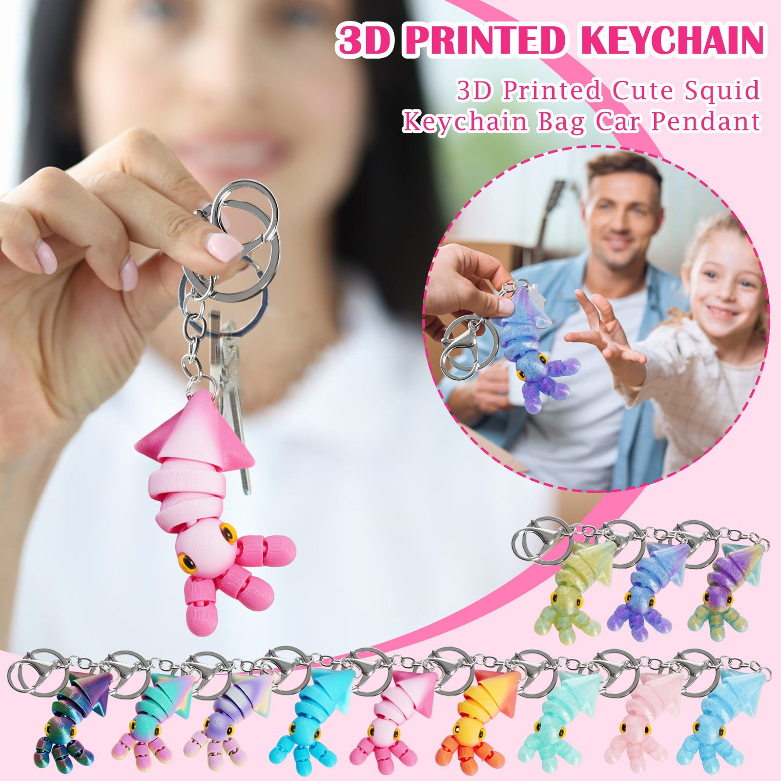 3D Printed Cute Squid Keychain Three - Dimensional Schoolbag Pendant ...