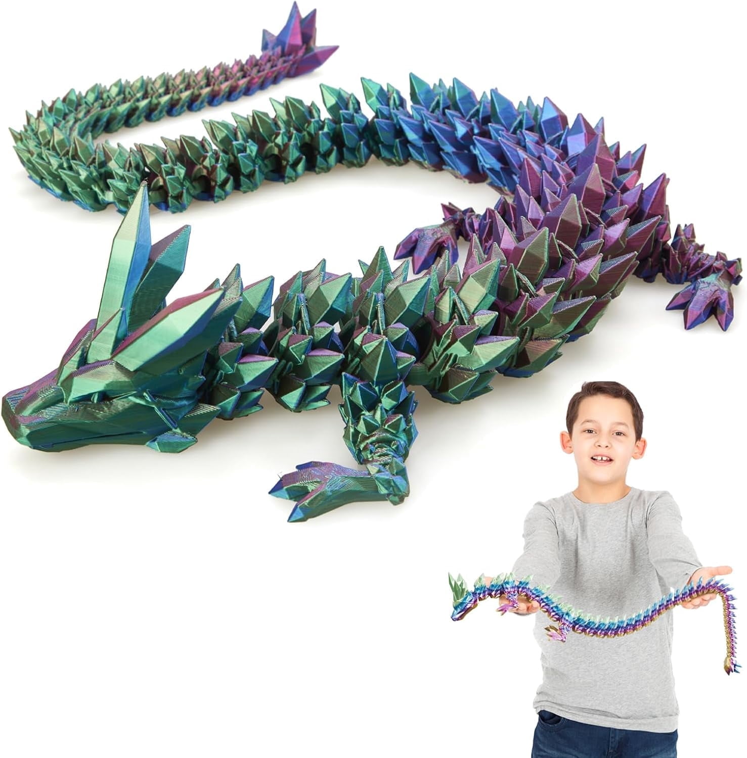 3D Printed Dragon - 24 inch Large Pearly Sheen Articulated Dragon ...