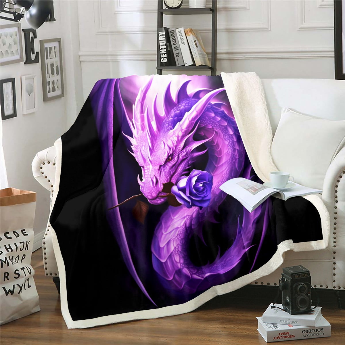 3D Printed Dragon Blanket Purple Rose 40"x50" Throw Blanket Women ...