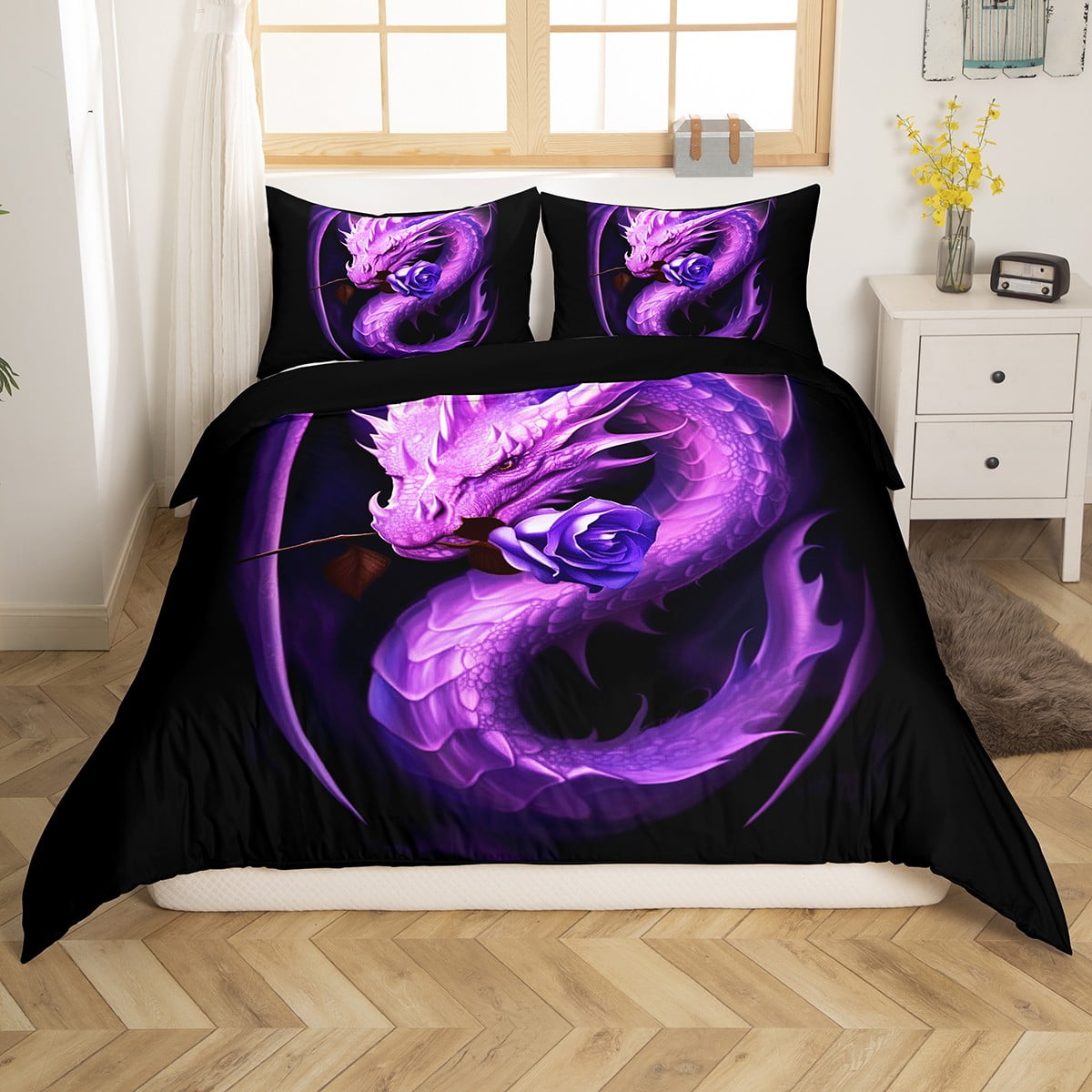 3D Printed Dragon Duvet Cover Purple Rose Twin Bedding Sets Women ...