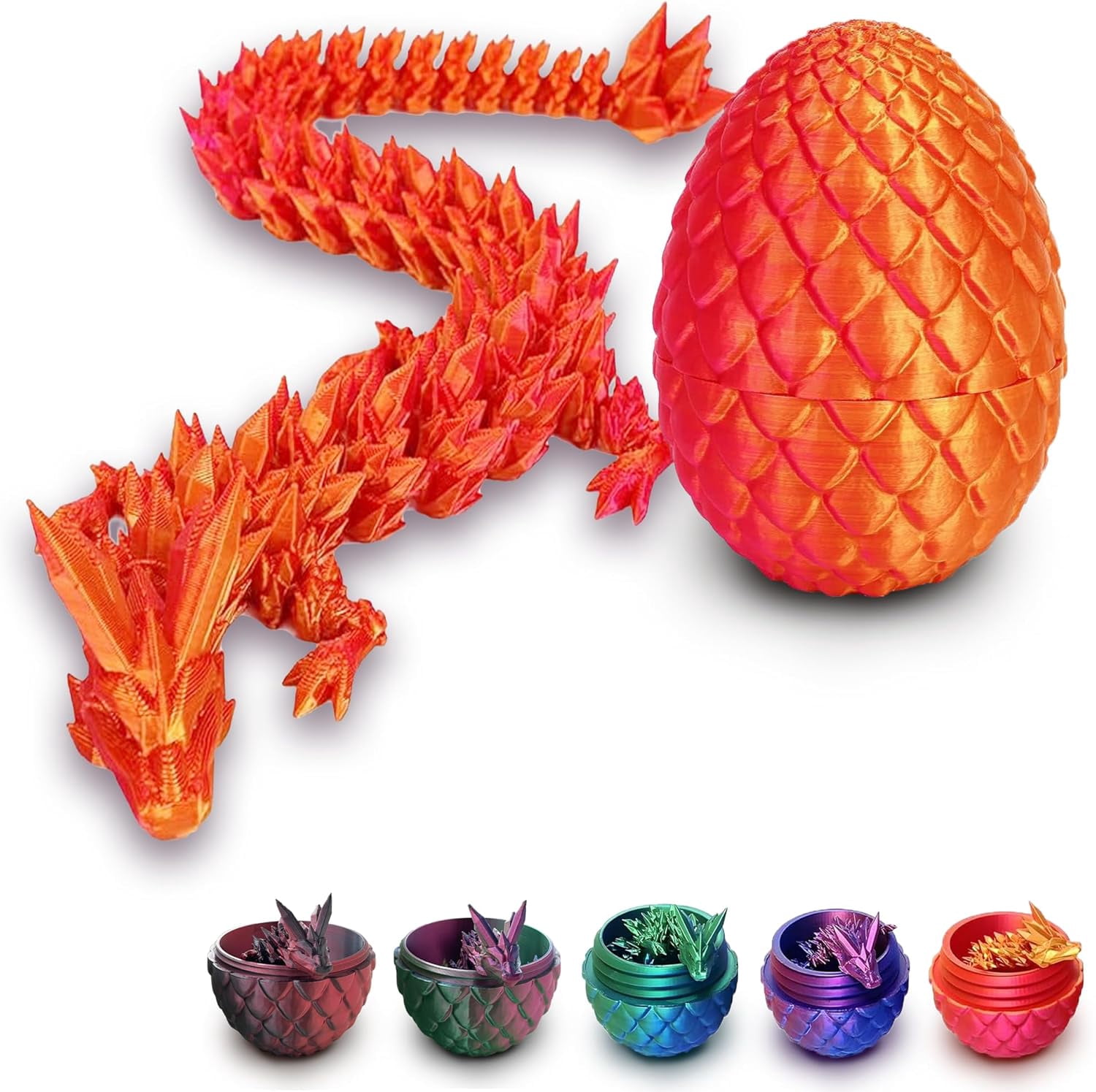 3D Printed Dragon in Egg, 4pcs Full Articulated Dragon Crystal Dragon ...