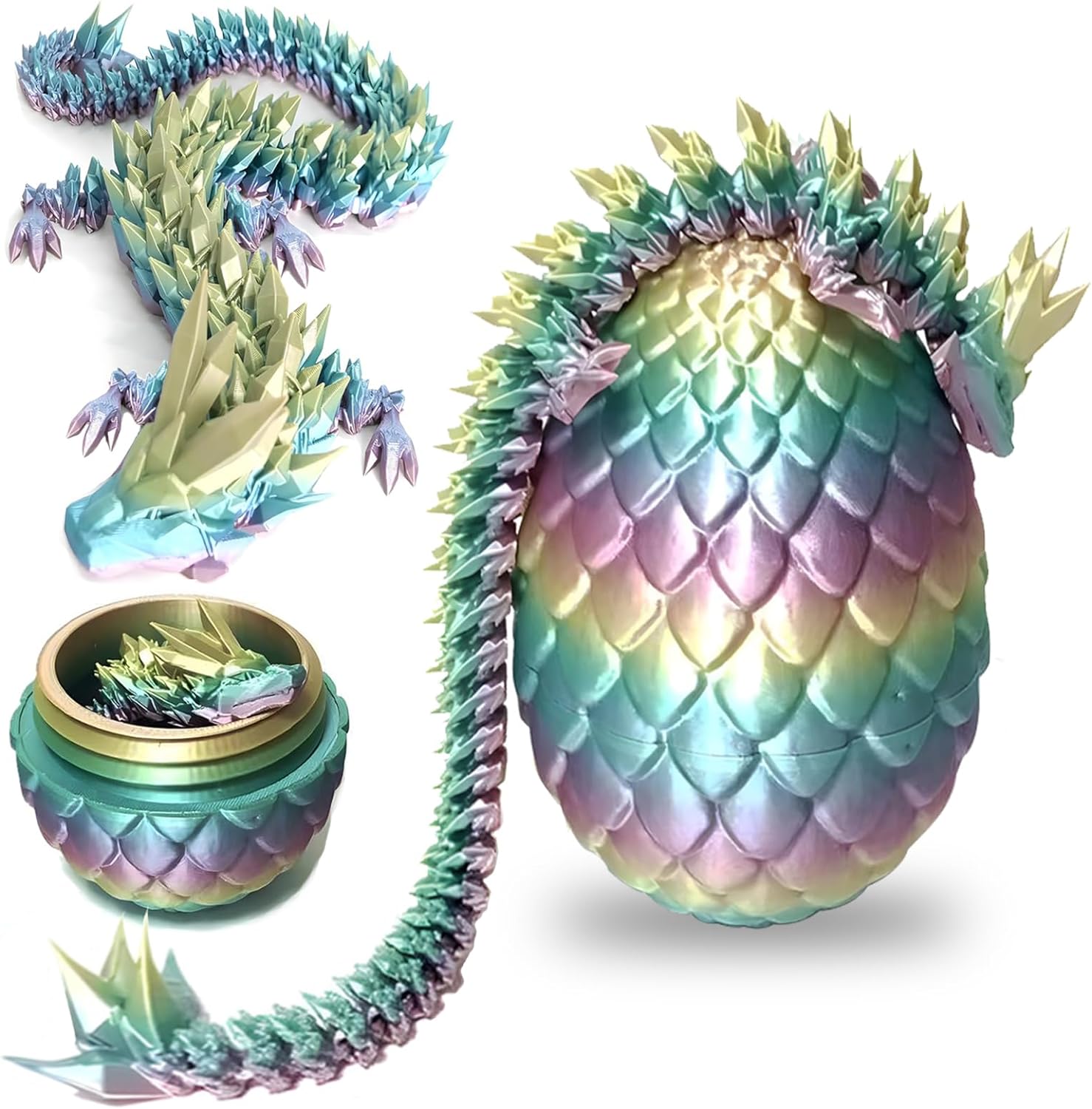 3D Printed Dragon Egg Crystal Dragon Fidget Toy Full Articulated Dragon ...